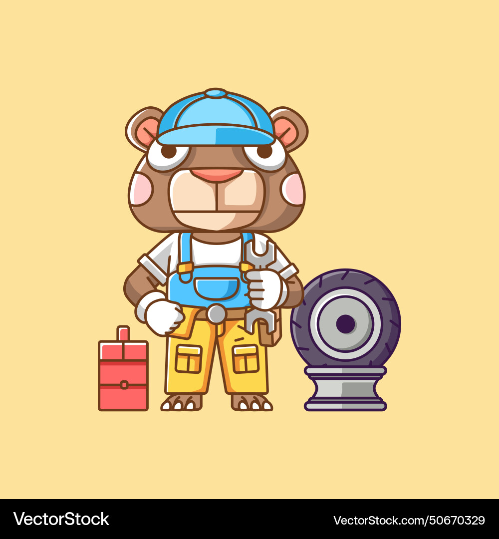 Cute bear mechanic with tool at workshop cartoon Vector Image