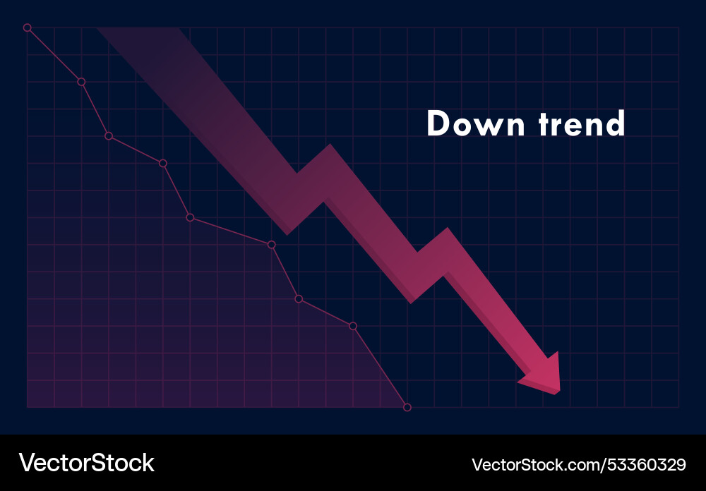Down trend with arrow and falling graph isolated Vector Image