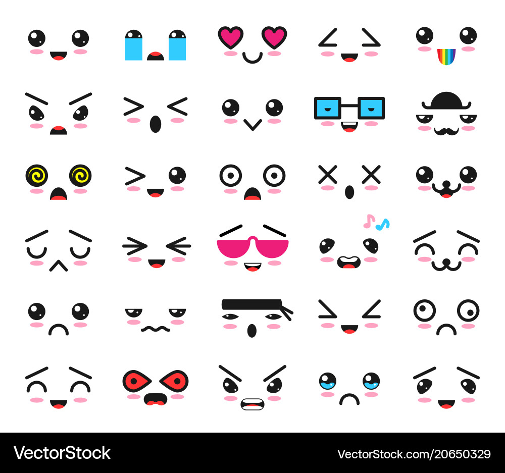 Kawaii emoticon cartoon emotion character Vector Image