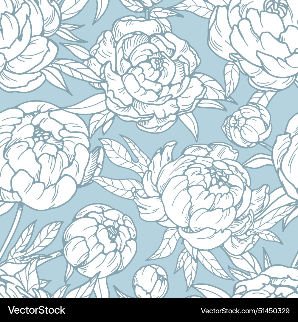 Outlined peony pattern seamless floral background Vector Image