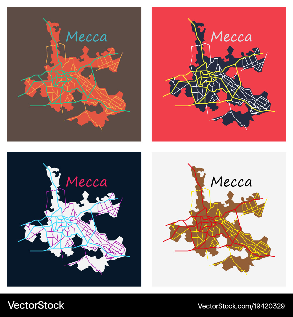 Satz von mecca map saudi arabia flach Lizenzfreier Vektor