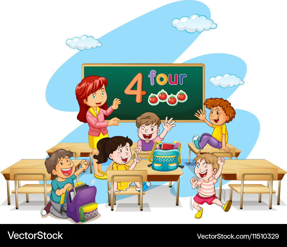Teacher teaching students in classroom Royalty Free Vector