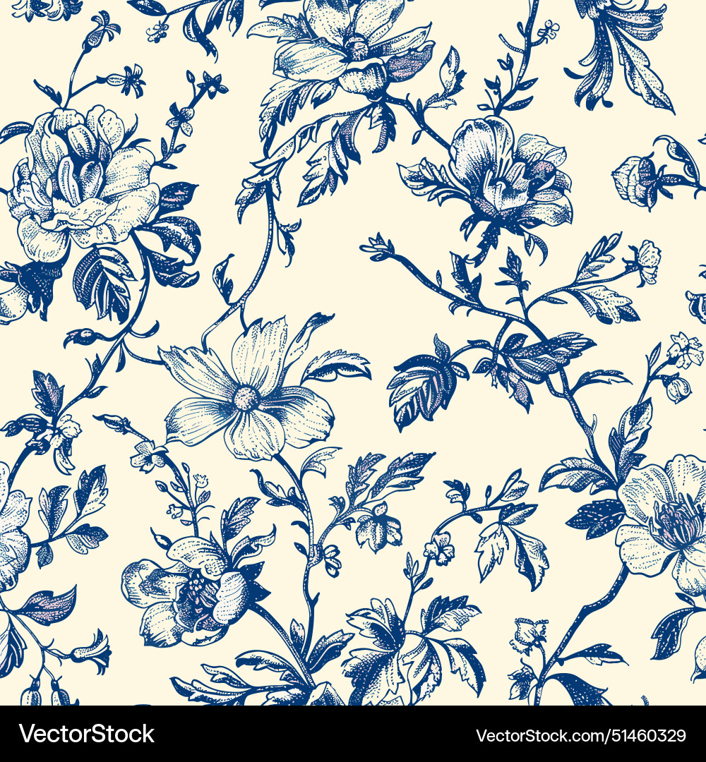 Toile de jouy vintage floral seamless pattern Vector Image