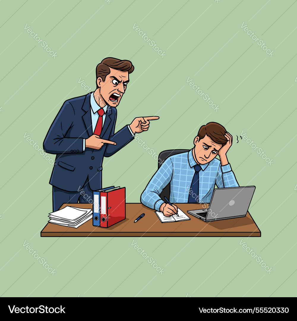 Angry boss yelling at stressed employee in office Vector Image
