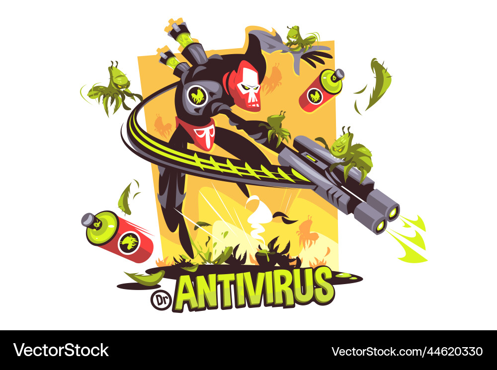 Antivirus system monster with weapon kill viruses Vector Image