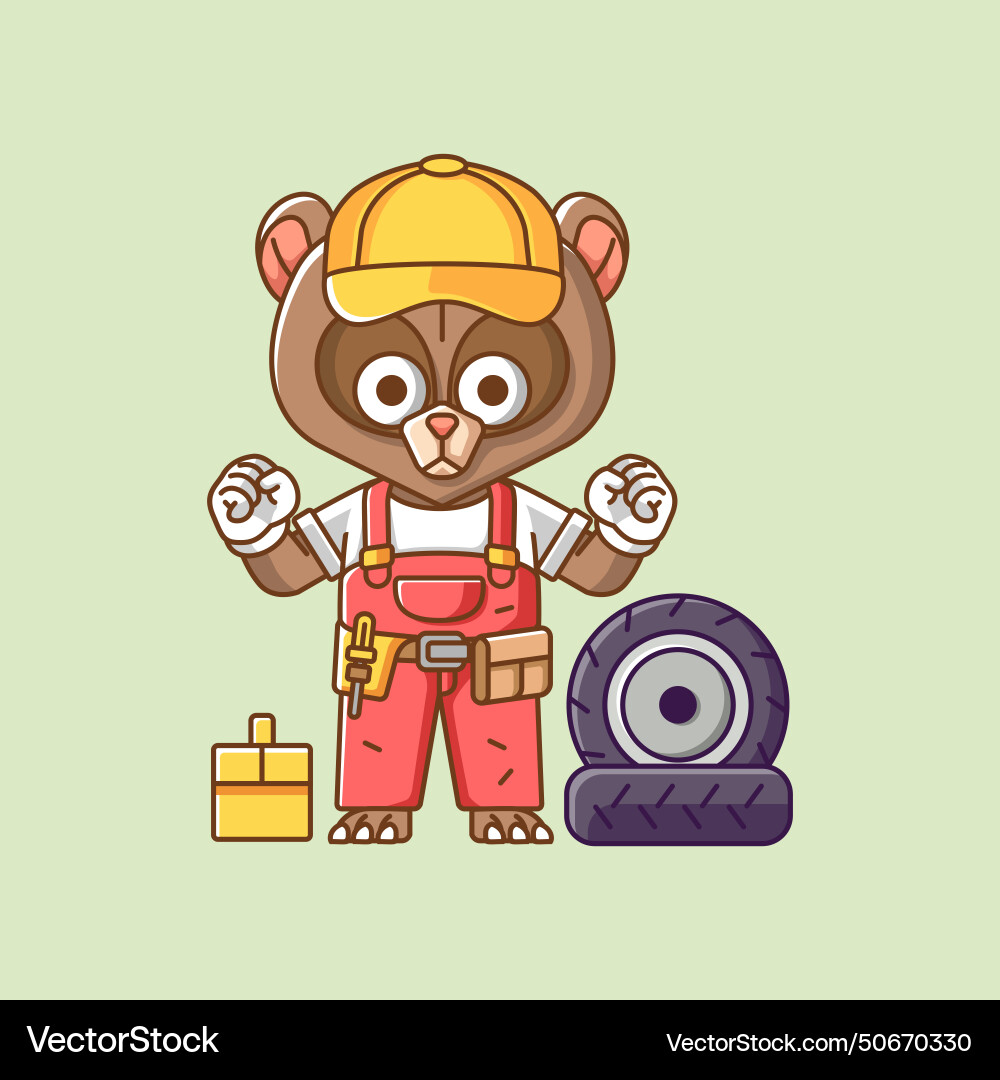 Cute bear mechanic with tool at workshop cartoon Vector Image