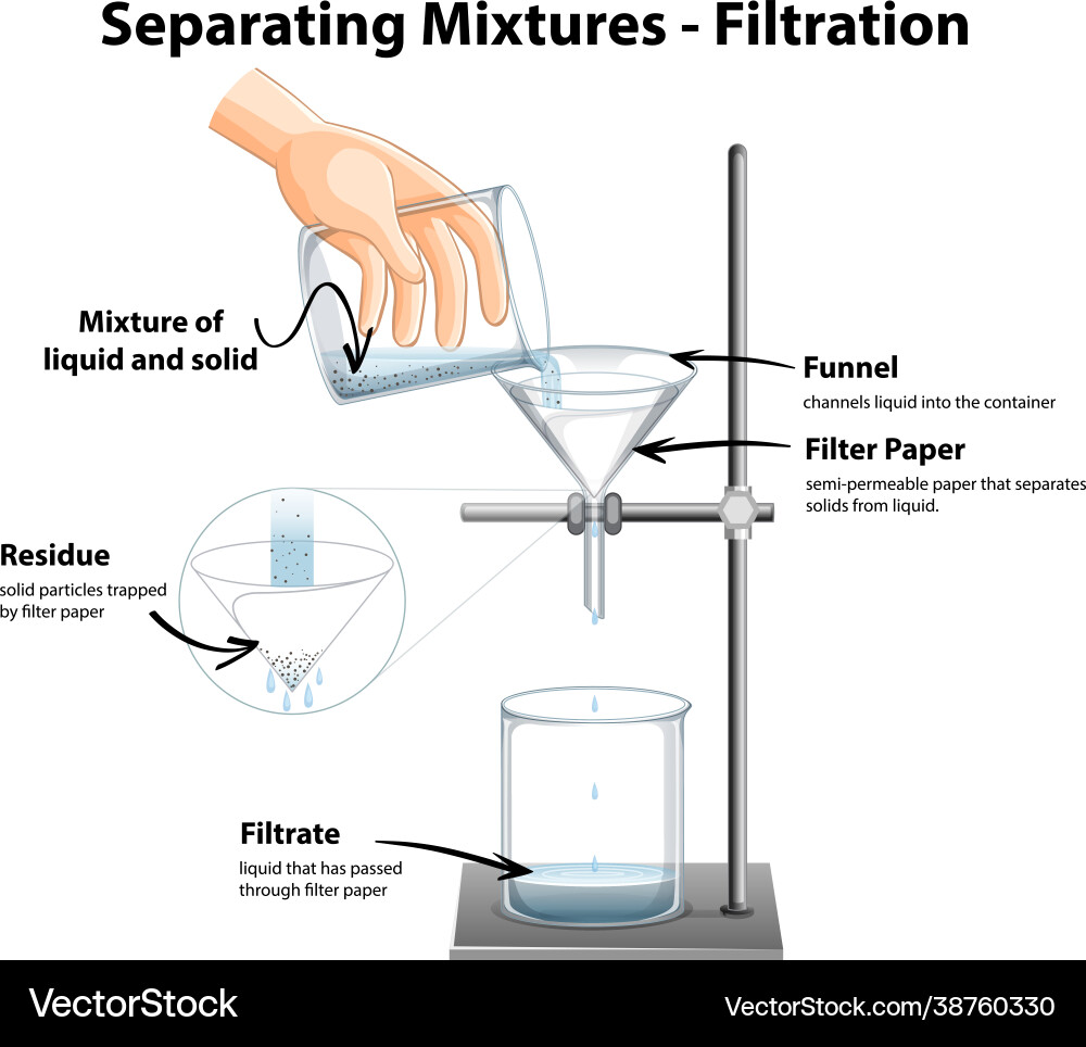 Diagram showing filtration separating mixtures Vector Image
