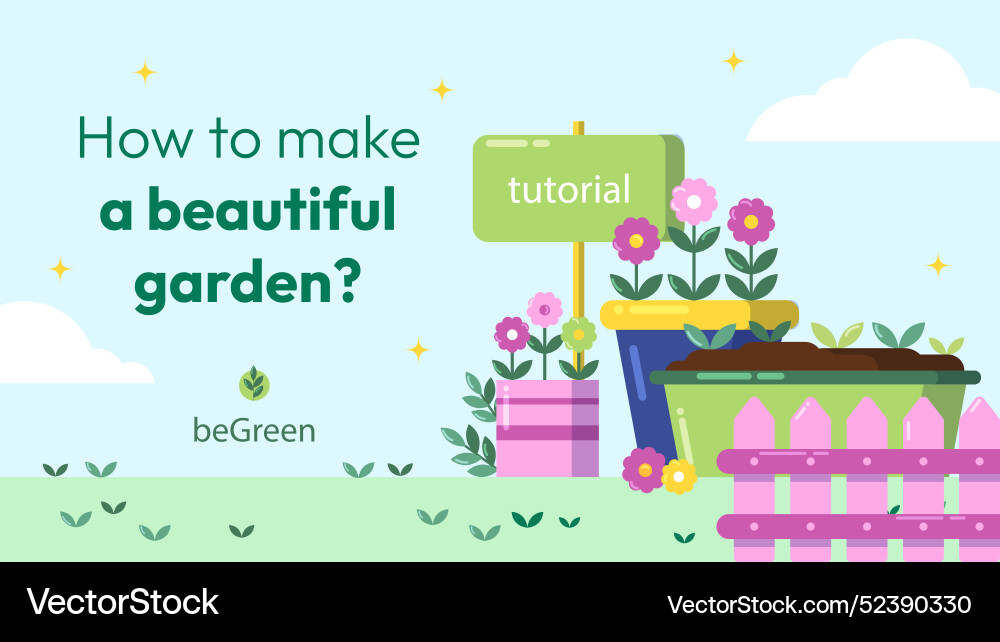 Flat gardening youtube thumbnail Royalty Free Vector Image