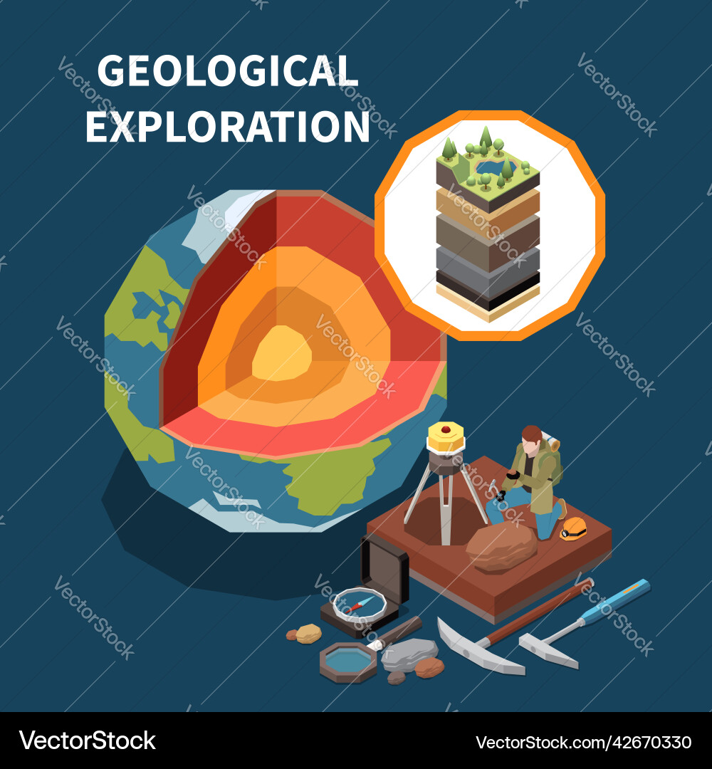 Geology earth exploration isometric colored Vector Image