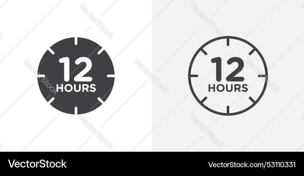 12 hours clock line icon set Royalty Free Vector Image