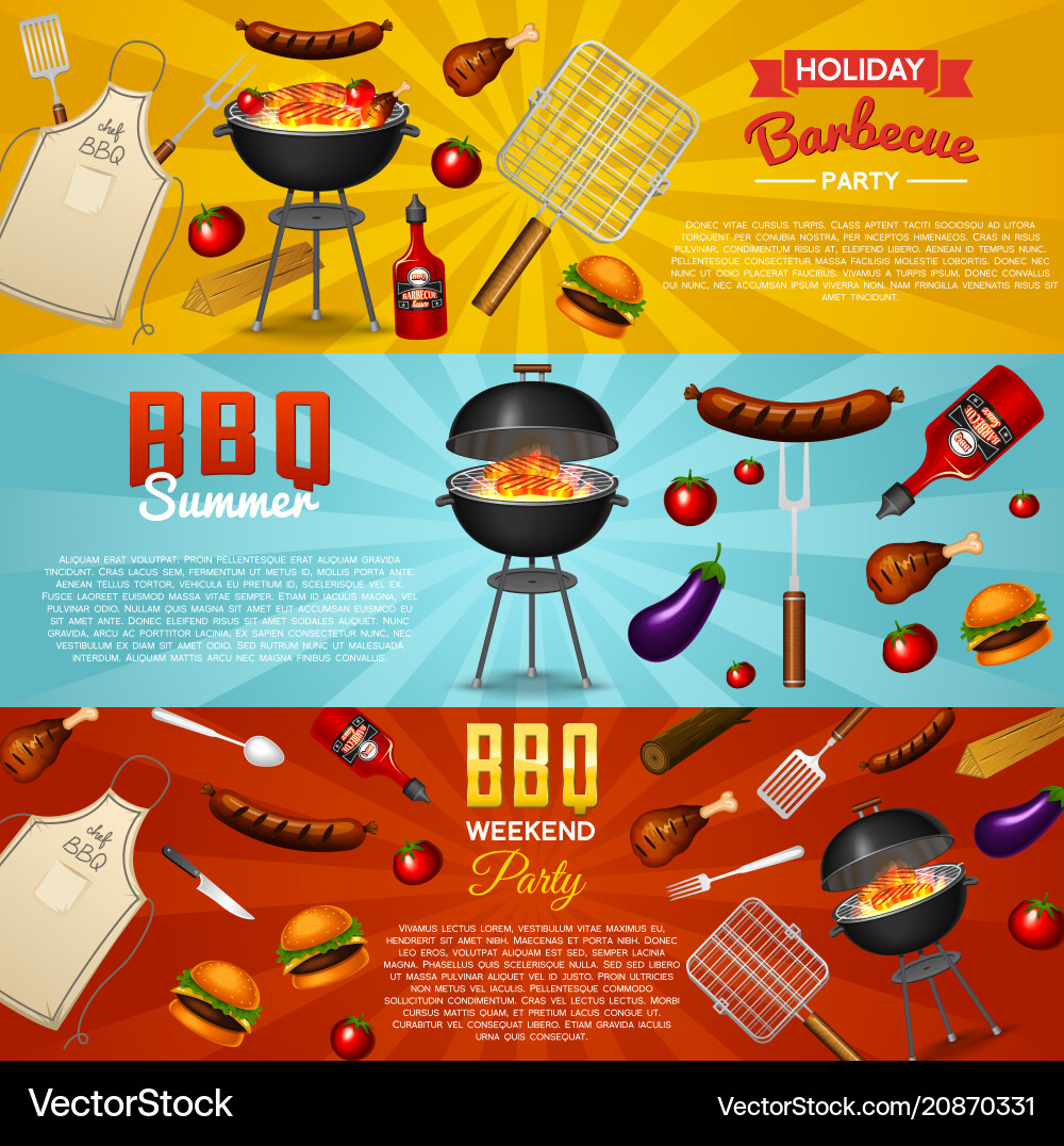 Barbecue Grill Elements - Red Background Vector Image