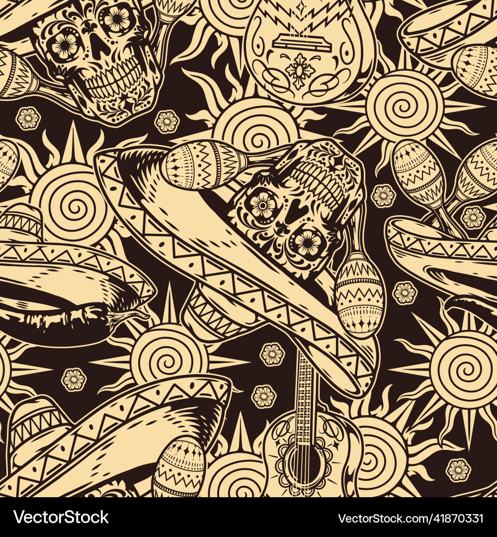 Calavera monochrome vintage stickers pattern Vector Image