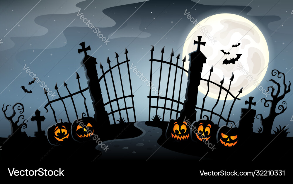 Cemetery gate silhouette theme 4 Royalty Free Vector Image