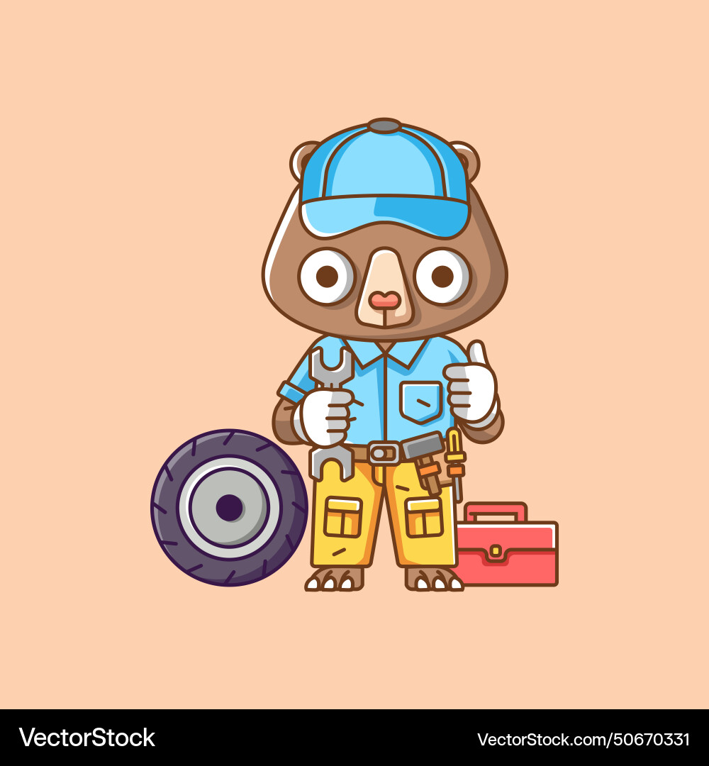 Cute bear mechanic with tool at workshop cartoon Vector Image