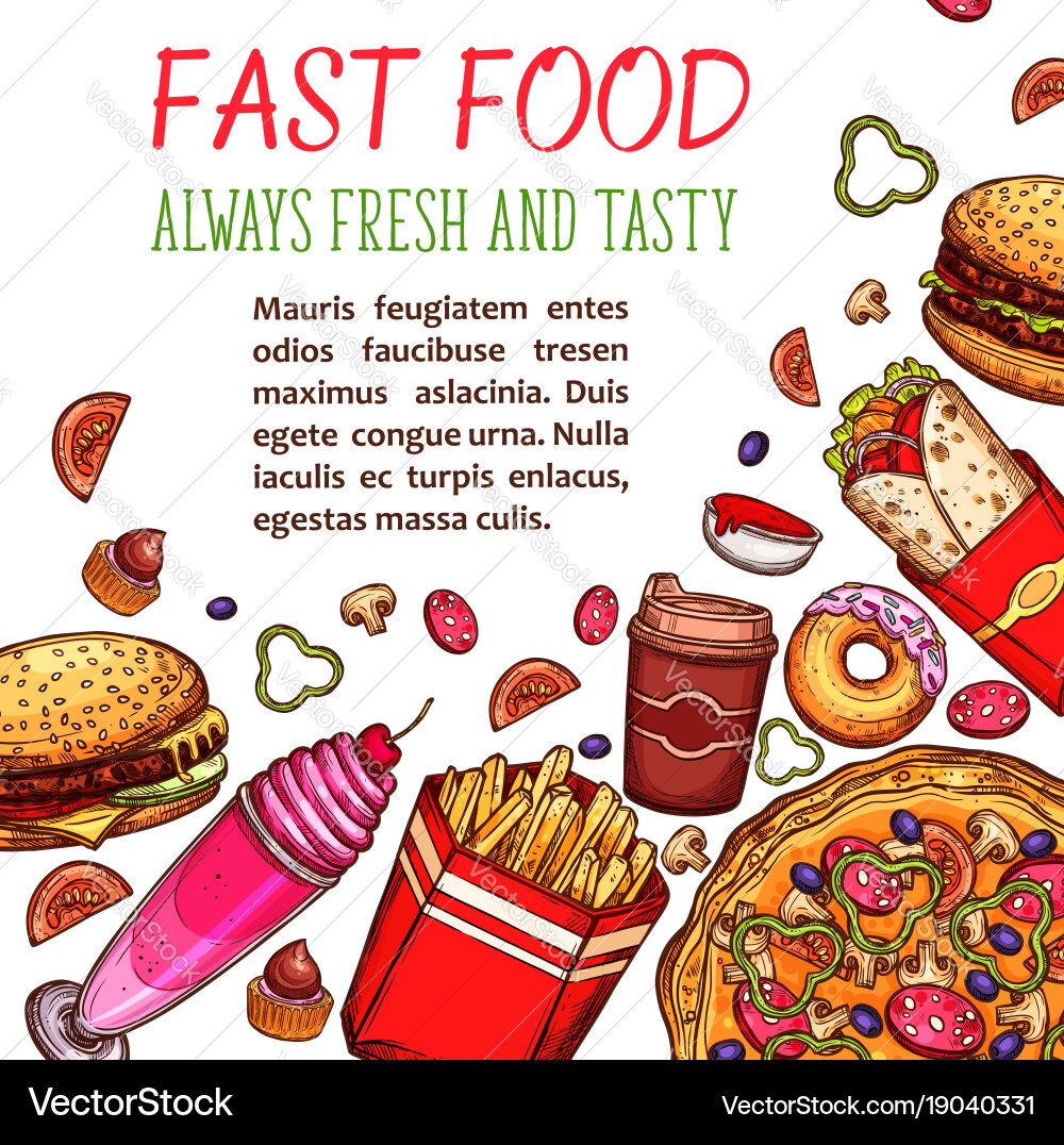 Fast food restaurant snack and drink menu poster Vector Image