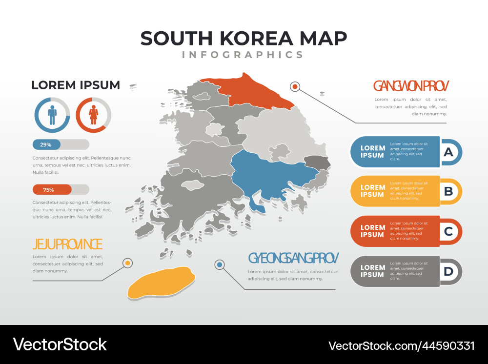 Flat design south korea map Royalty Free Vector Image