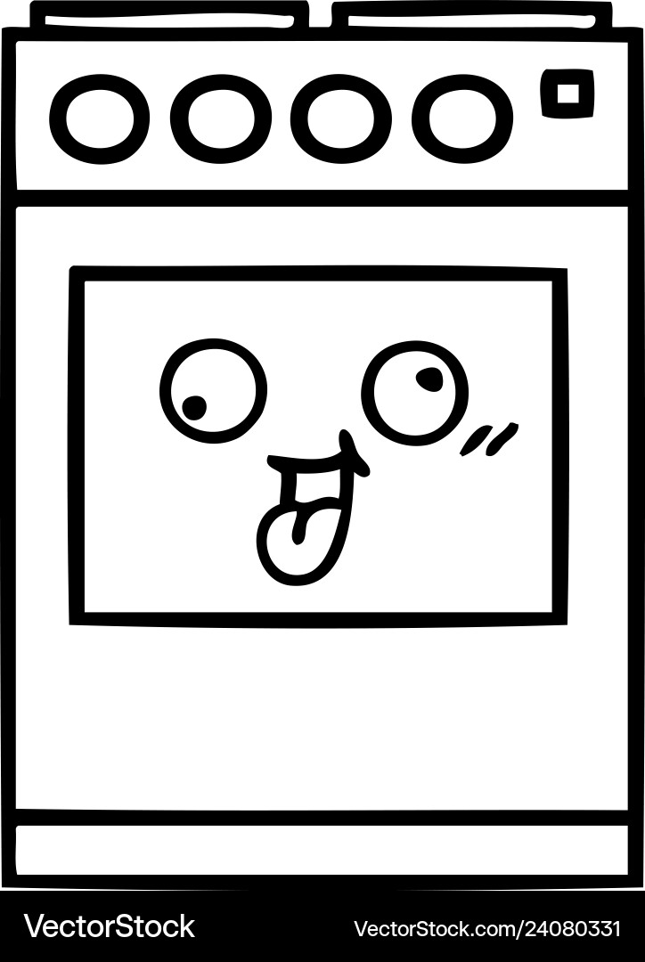 Line drawing cartoon kitchen oven Royalty Free Vector Image