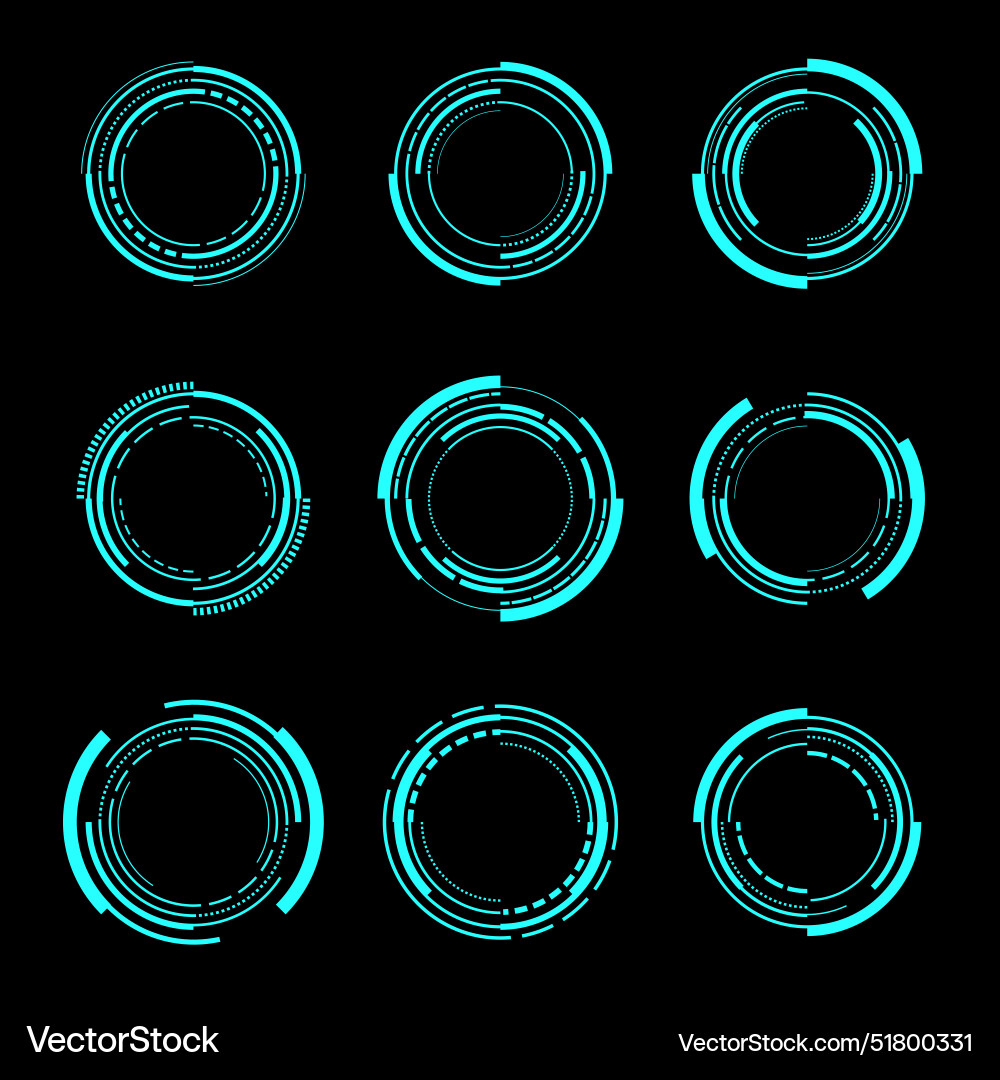 Set of sci fi blue circle user interface elements Vector Image