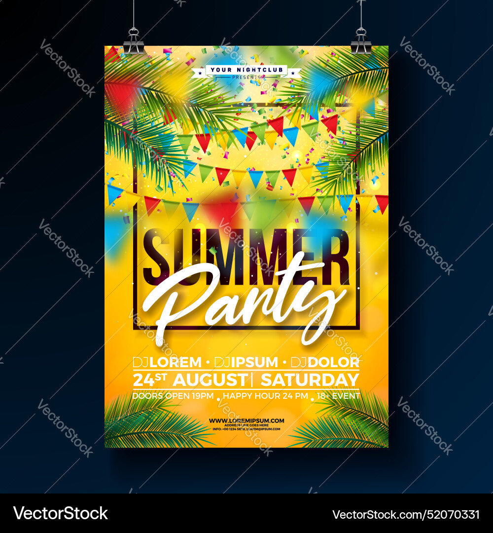 Summer beach party flyer design with party Vector Image