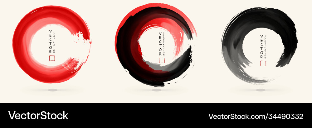 Black and red ink round stroke set Royalty Free Vector Image