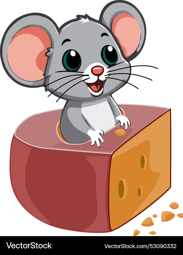 Grey mouse and the cheese Royalty Free Vector Image