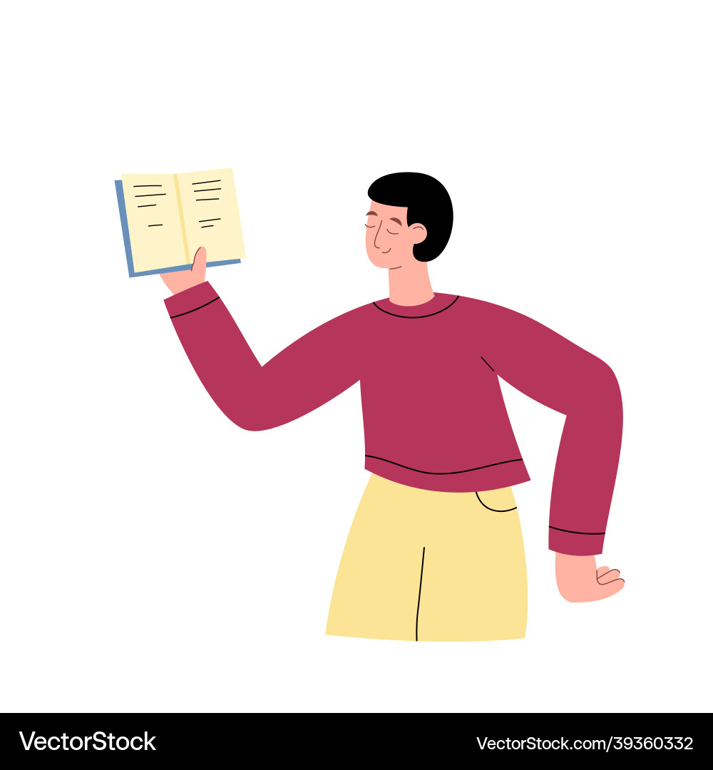 Man holding book in one hand and reading flat Vector Image