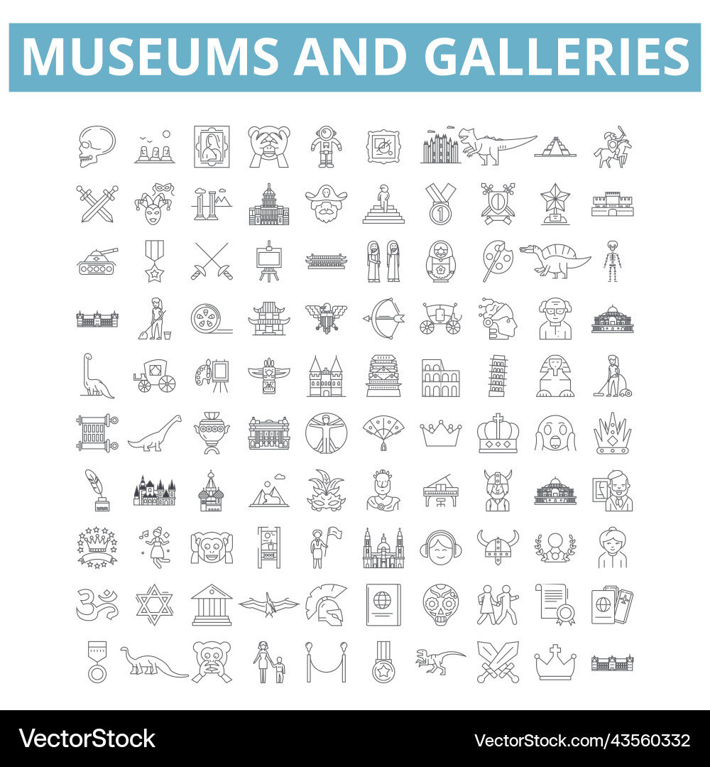 Museums and galleries icons line symbols web Vector Image