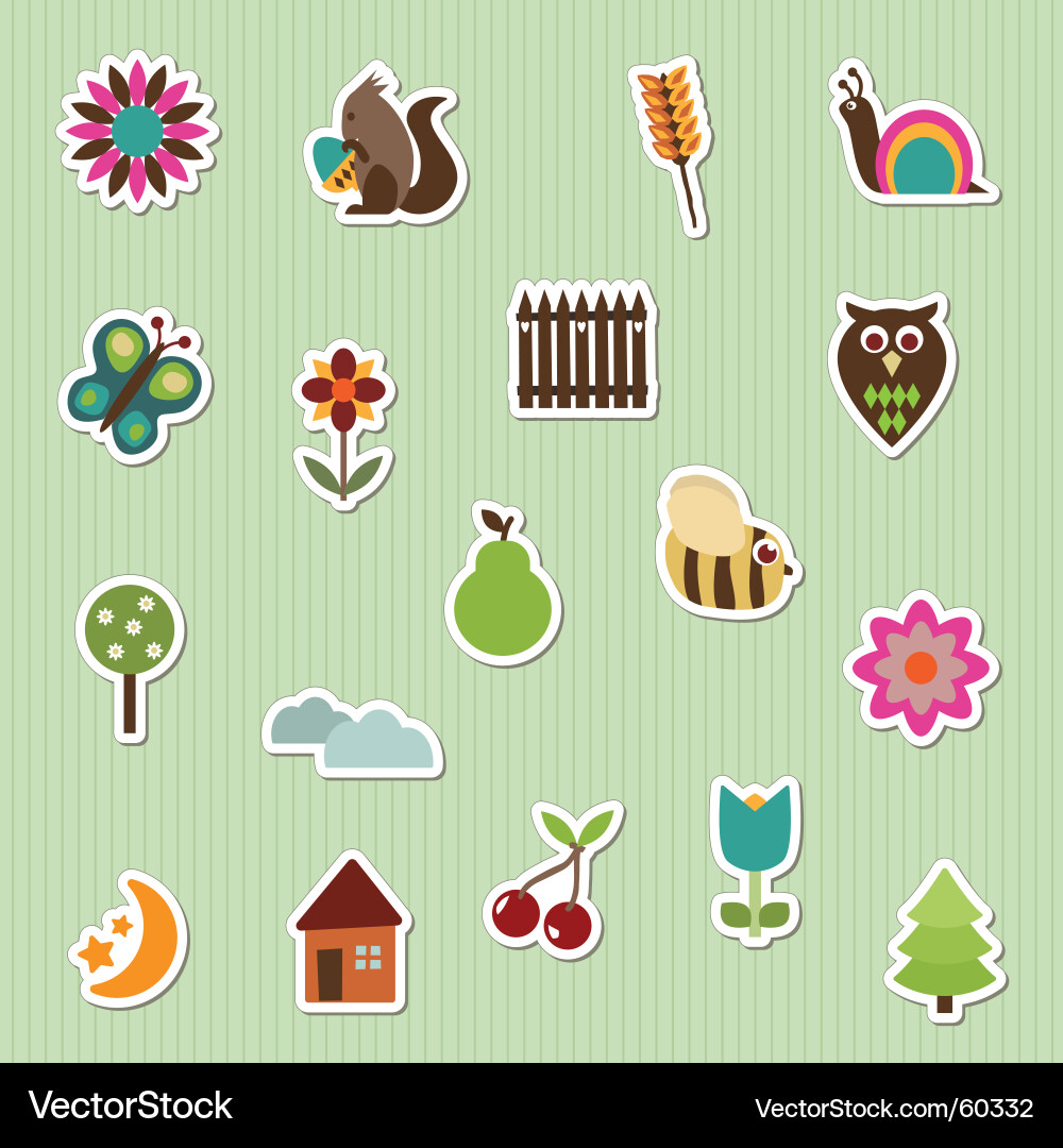 Nature Stickers Collection Royalty Free Vector Image