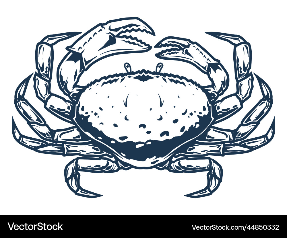 Ocean crab monochrome detailed emblem Royalty Free Vector