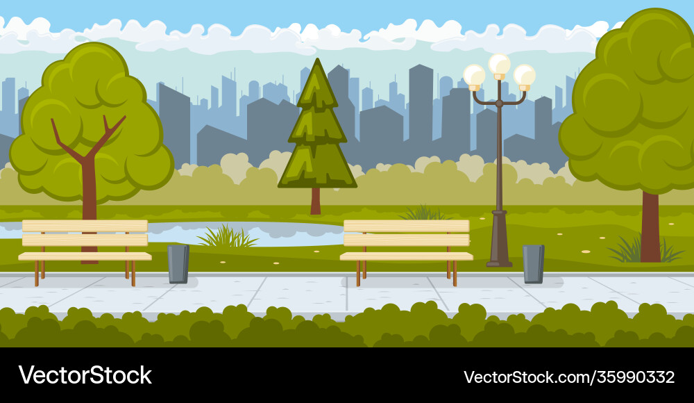 Public park with asphalt path Royalty Free Vector Image