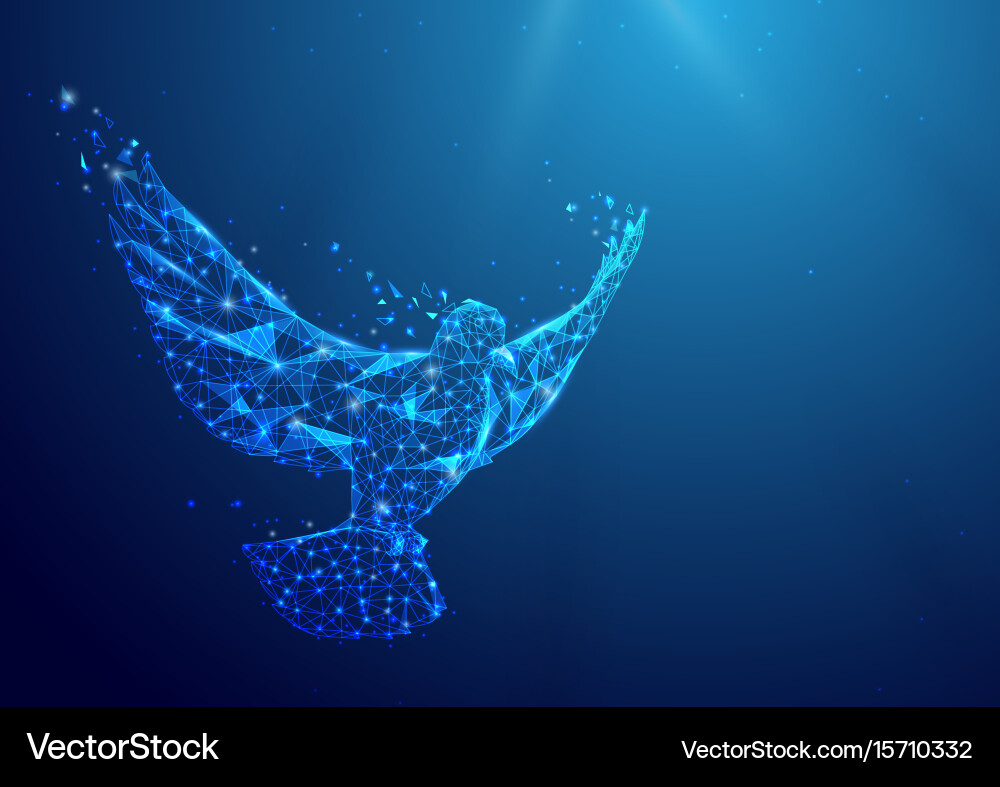 Wireframe peace dove sign mesh from a starry Vector Image