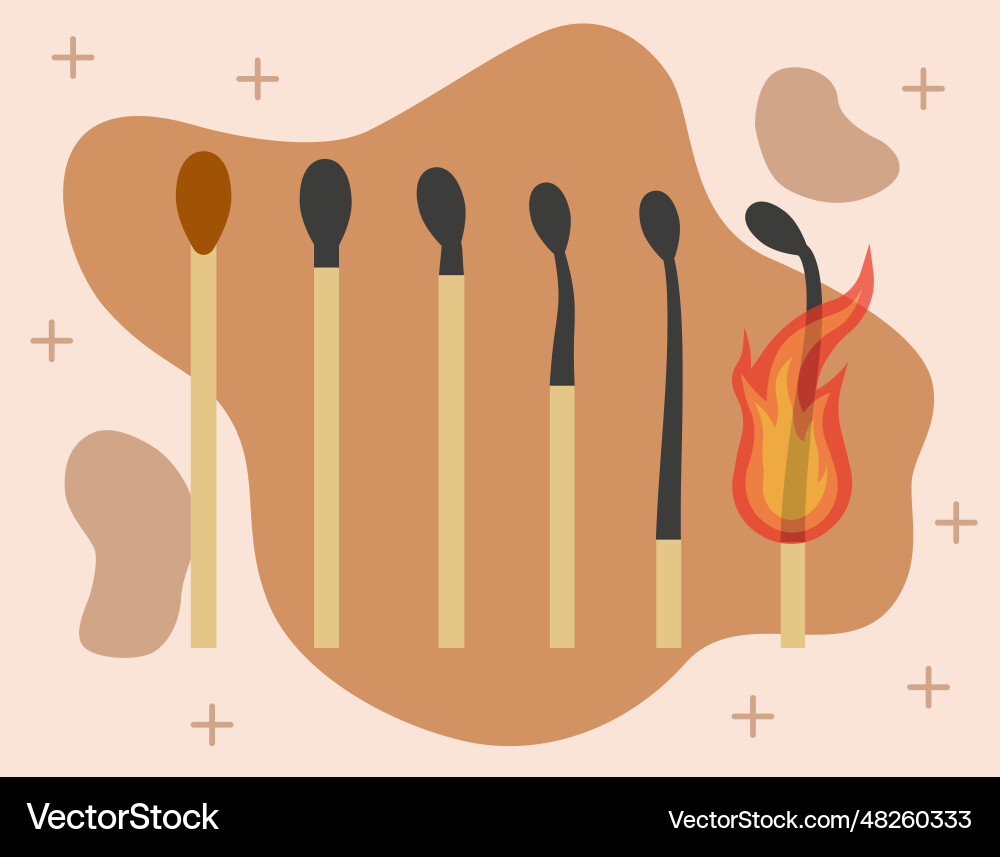 Animation of a burning match stages Royalty Free Vector