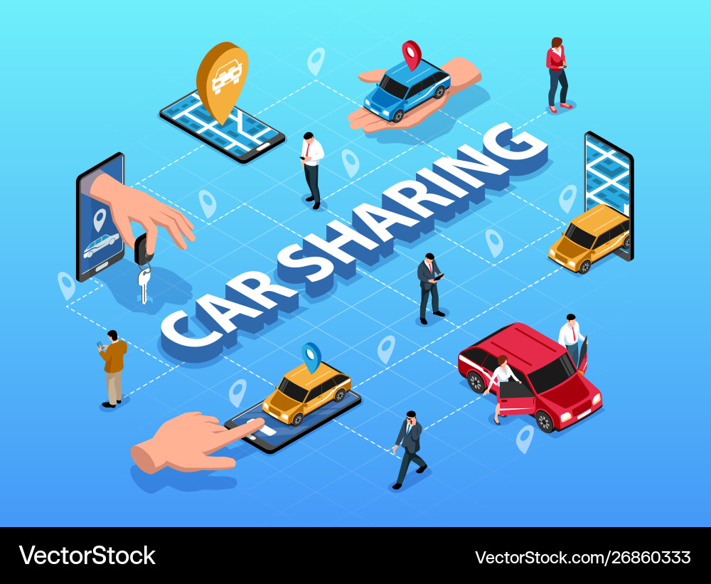 Car sharing isometric flowchart Royalty Free Vector Image
