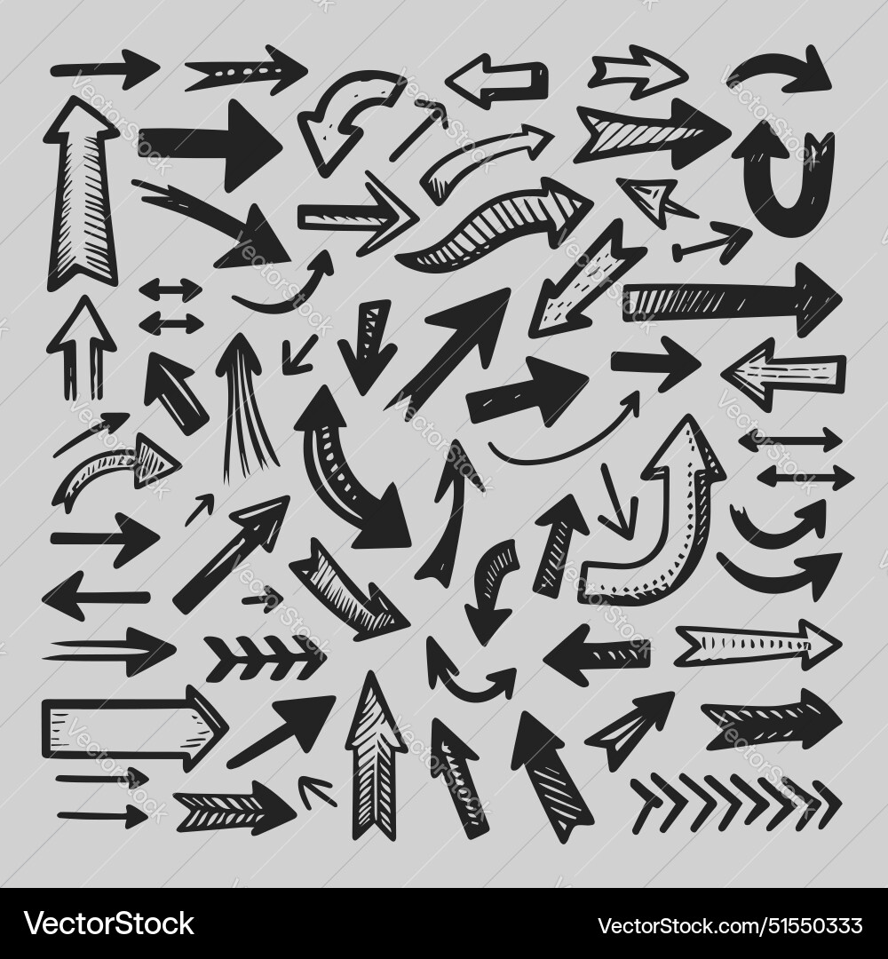 Hand drawn arrow collection sketchy Royalty Free Vector
