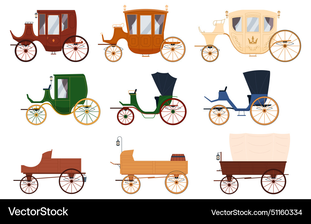 A set of carriages and wagons ancient Royalty Free Vector