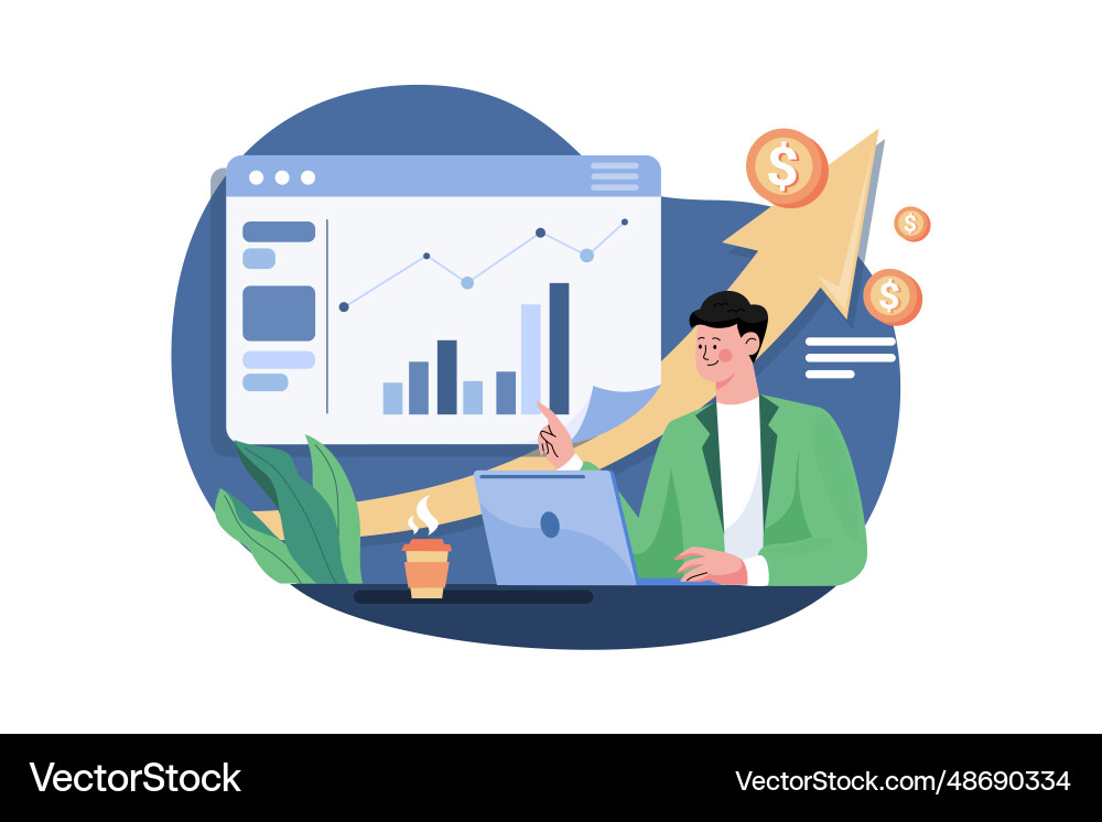 Employees working on sales growth Royalty Free Vector Image