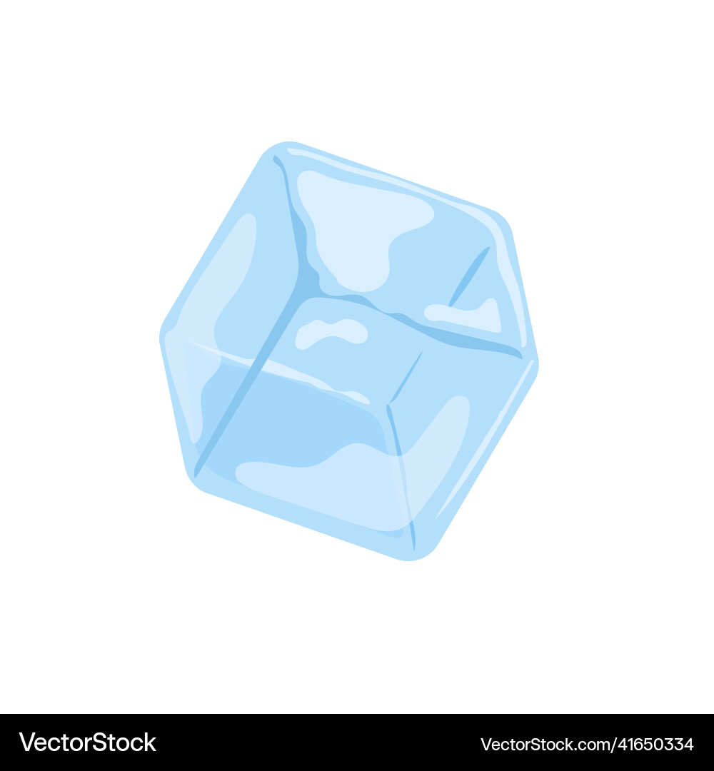 Ice cube with glare on white in cartoon style Vector Image