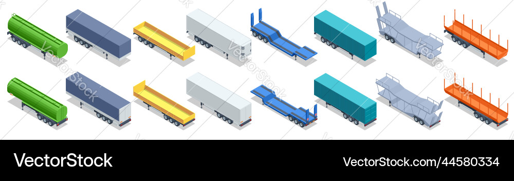Isometric types of trailers parked semi trailer Vector Image