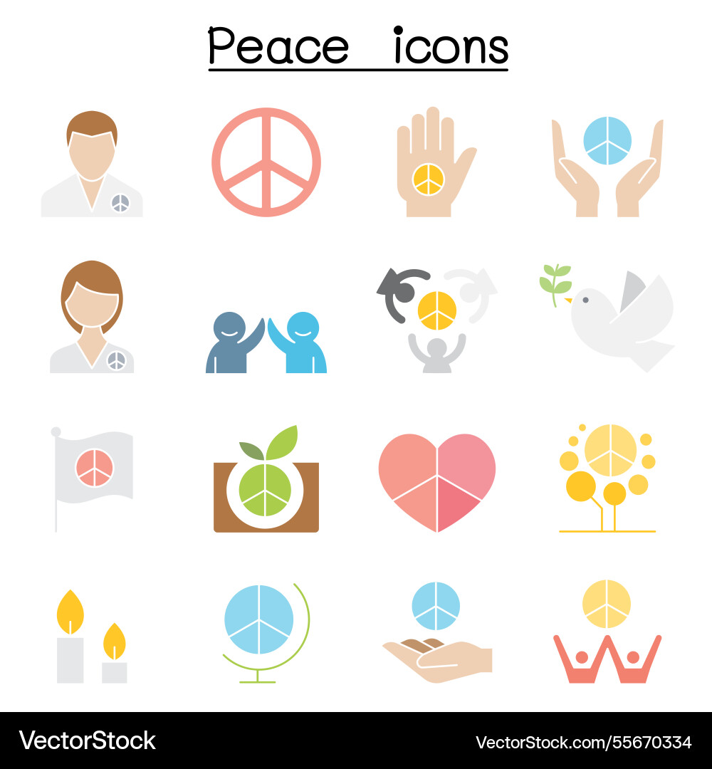 Peace icon set in flat color style Royalty Free Vector Image