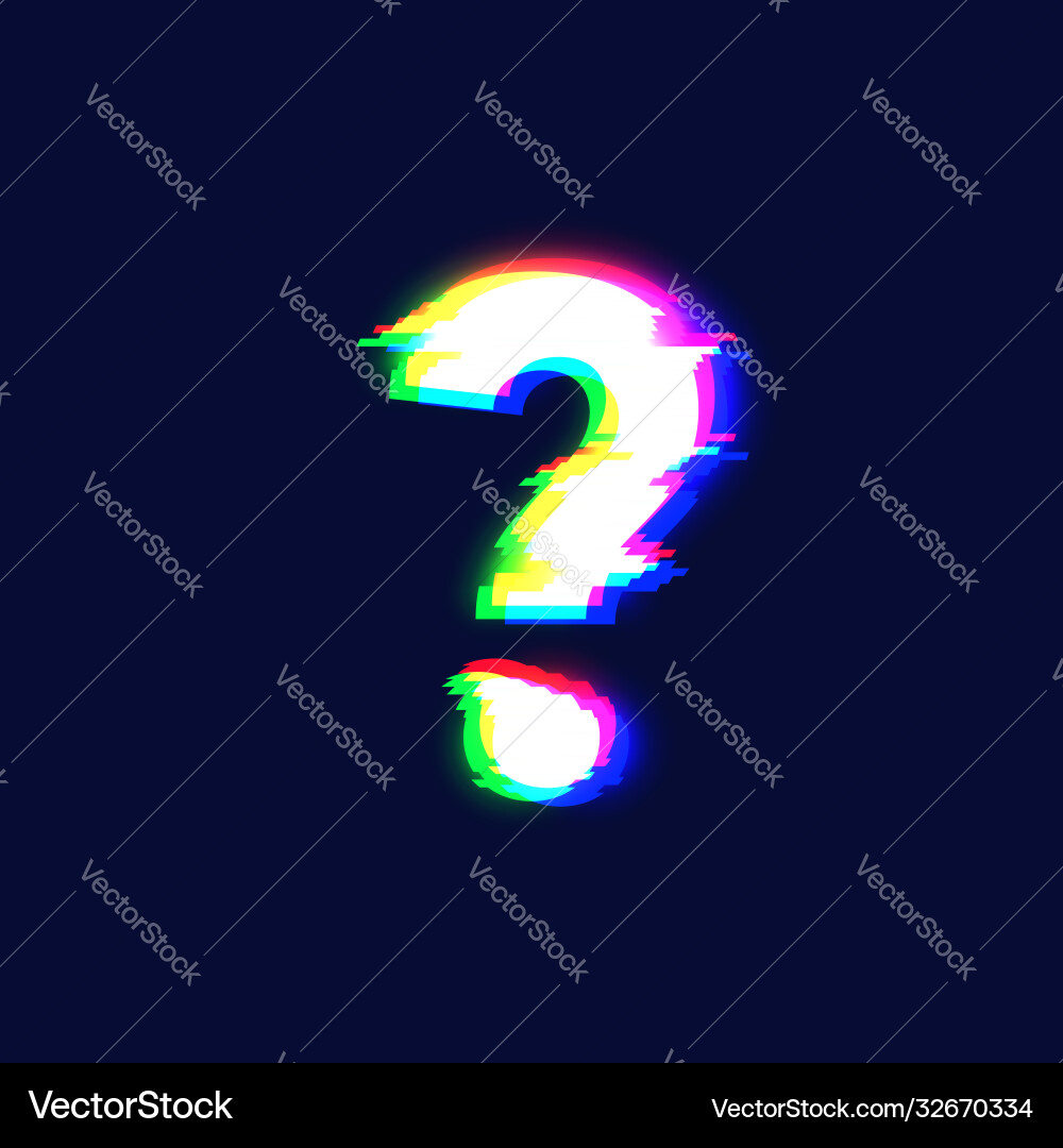 Realistic glitch font character question mark Vector Image