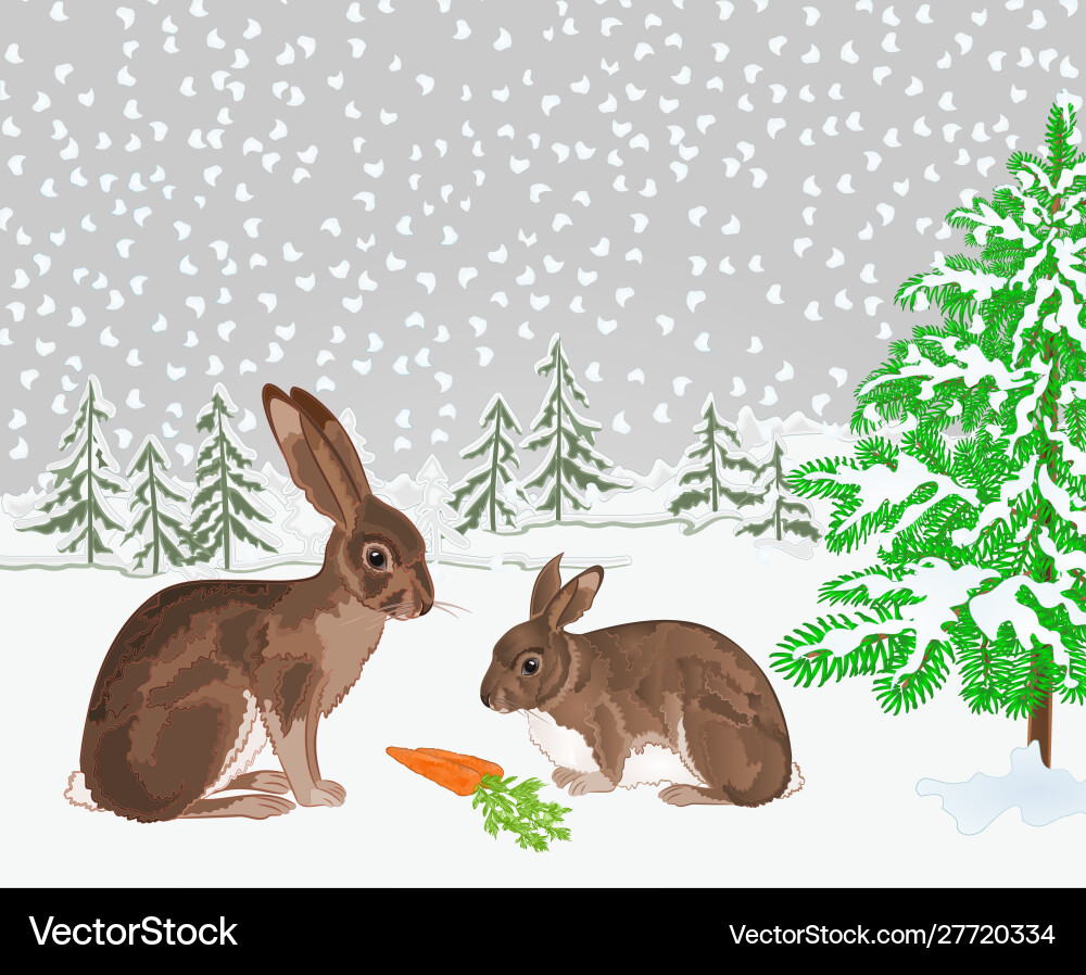 Winter landscape forest with snow rabbit Vector Image