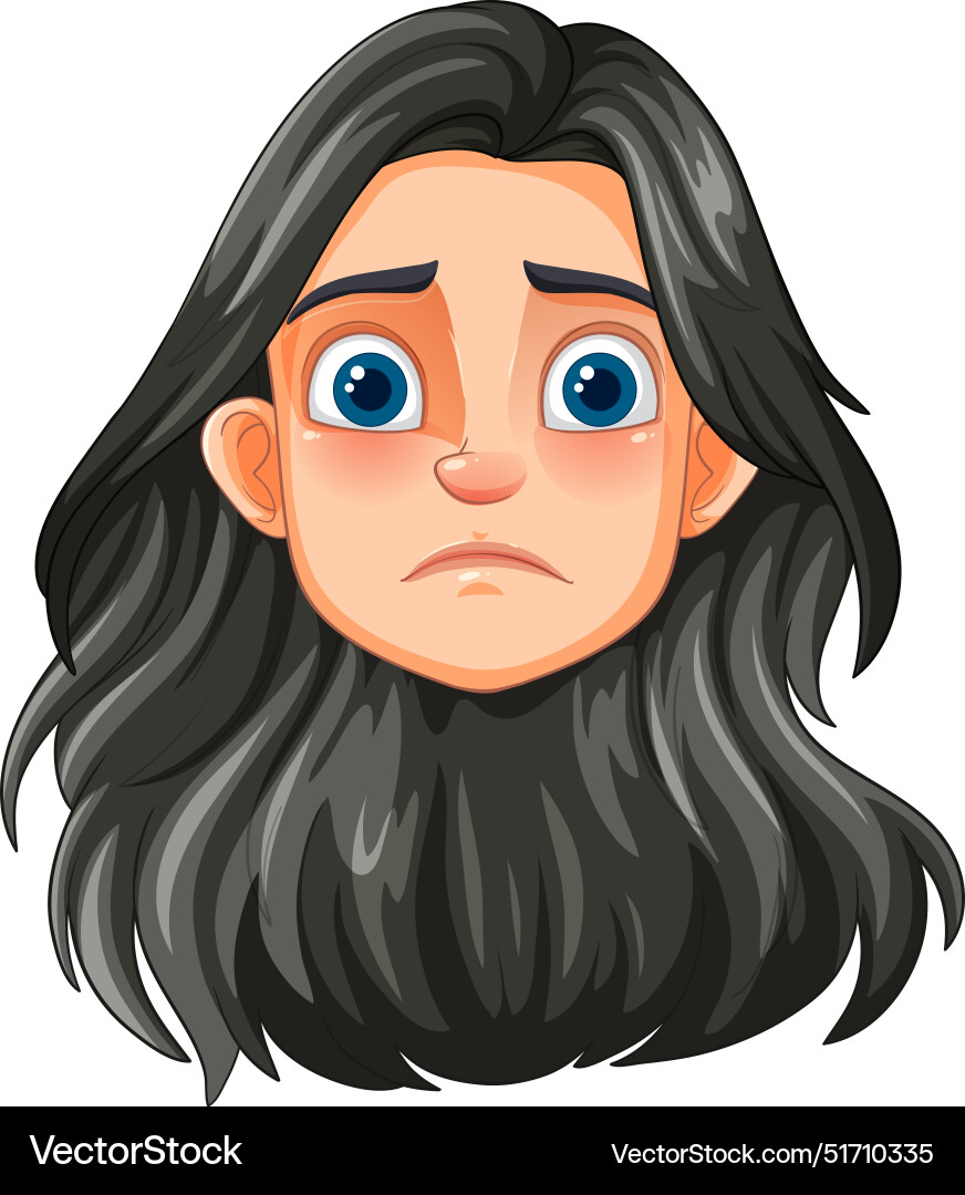 A sad face with long dark hair Royalty Free Vector Image