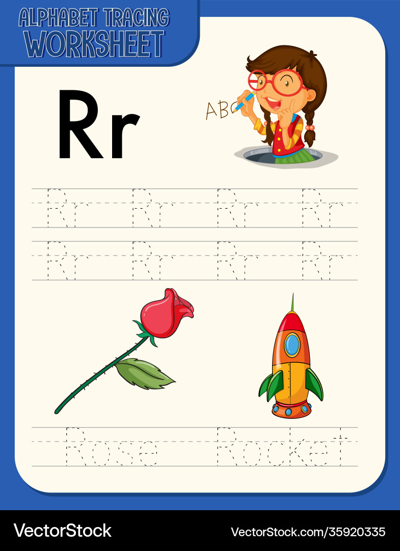 Alphabet tracing worksheet with letter r Vector Image