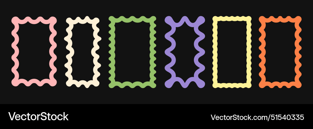 Color squiggle frames set zigzag wavy edges Vector Image