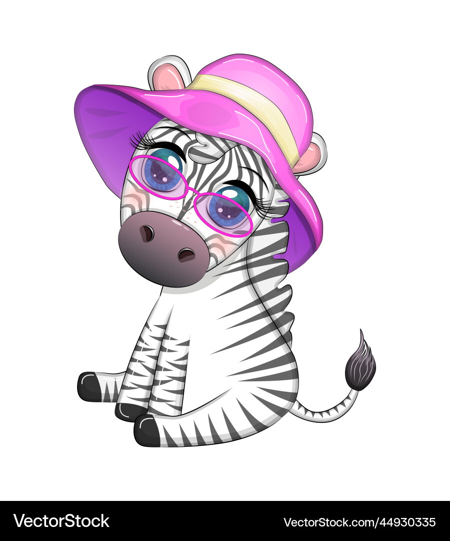 Cute zebra in a beach hat childish character Vector Image