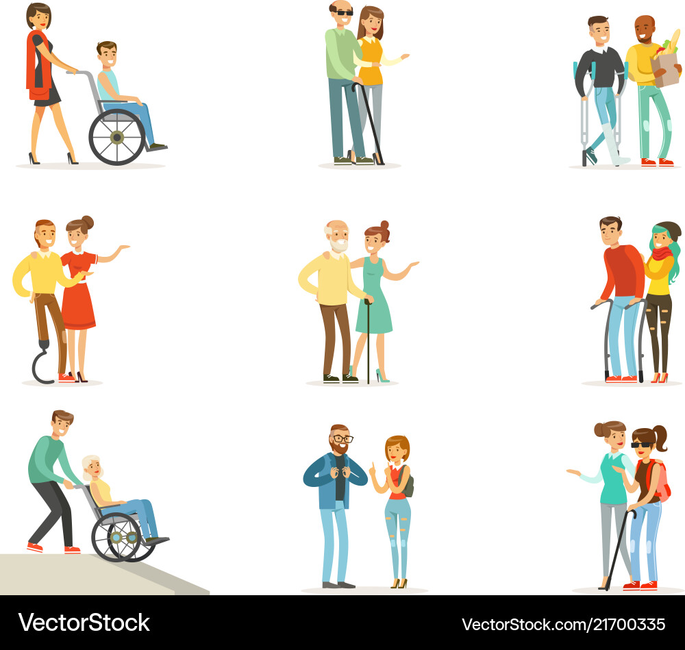 Help and care for disabled people set label Vector Image