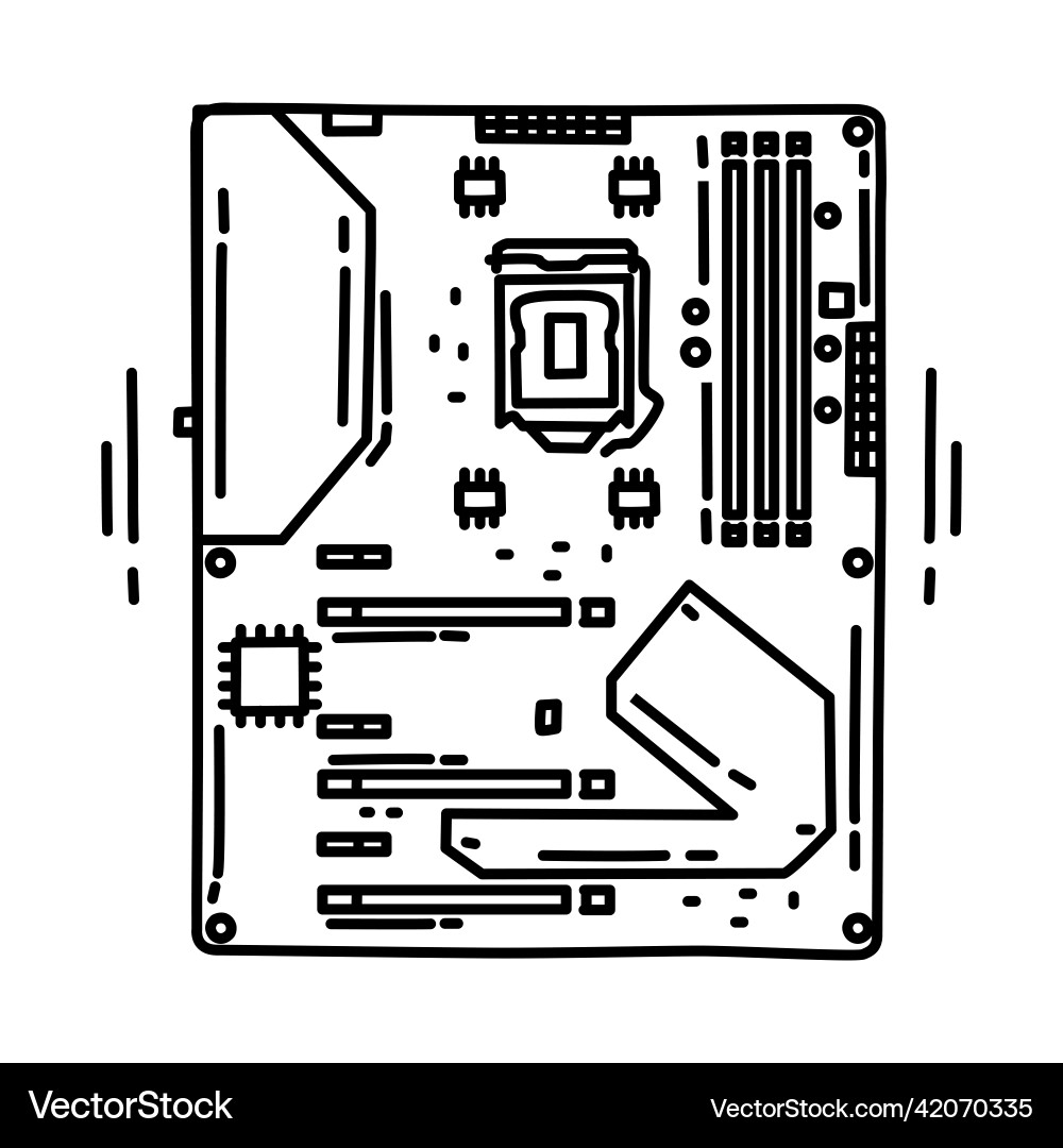 Motherboard pc icon doodle hand drawn or outline Vector Image