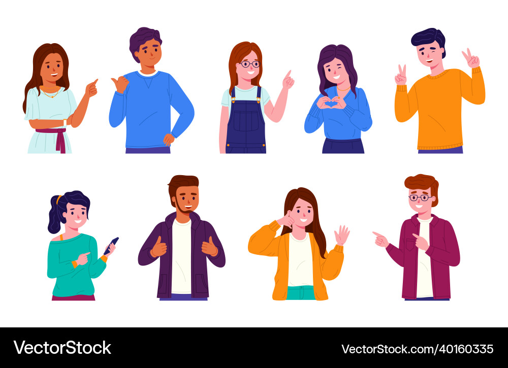 People pointing and gesticulating young Royalty Free Vector