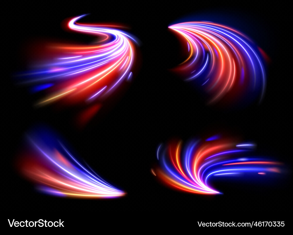Realistic set of long exposure light effects Vector Image
