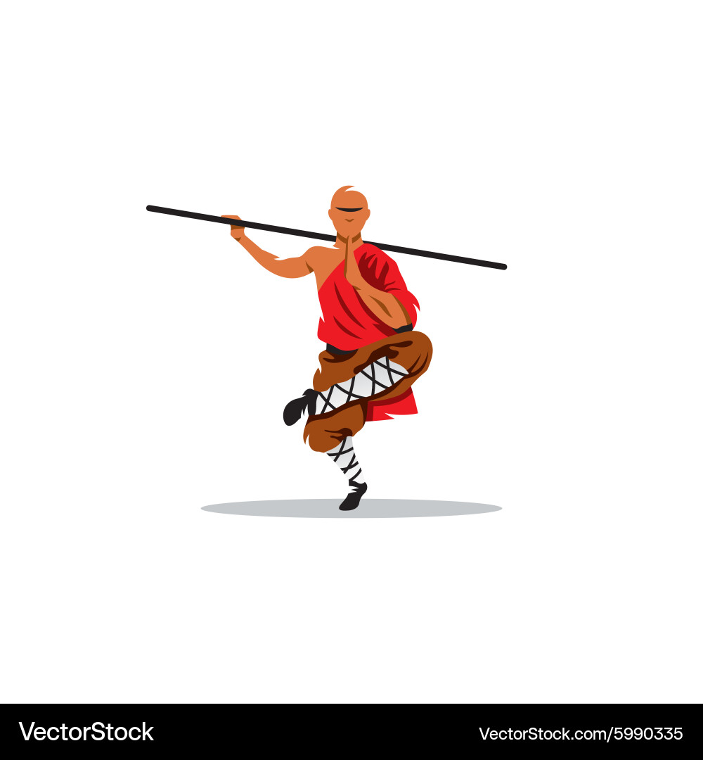 Shaolin monk with his staff Royalty Free Vector Image